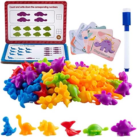 NEWSTYLE 58Pcs Color Sorting and Counting Dinosaurs Toys for Toddlers ...