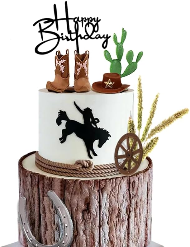 Amazon.com: Cowboy Cake Decorations Cowboy Hat and Boot Cake Toppers ...