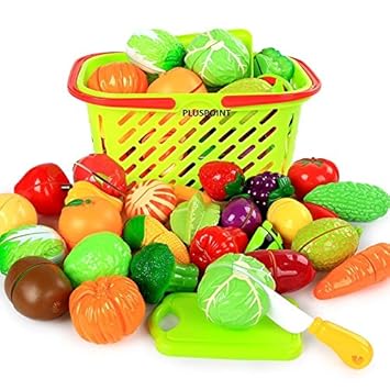 Buy PLUSPOINT Fruit Cut Toy with Storage Basket Realistic Sliceable Cutting Fruits and Vegetable ...