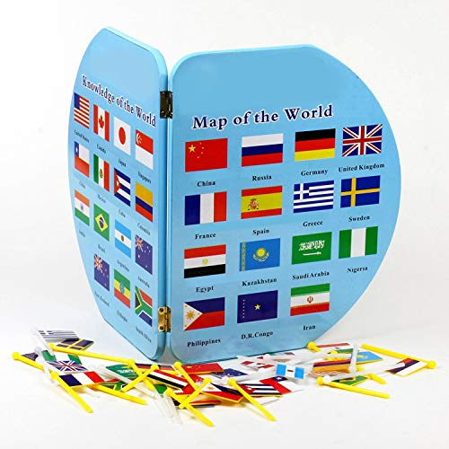 Buy HALO NATION Wooden World Map Flag The Capitals with 36 Flags ...