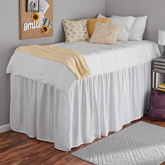 Amazon.com: Dorm Bed Skirt Twin XL 26 Inch Drop White Dorm Skirt for ...