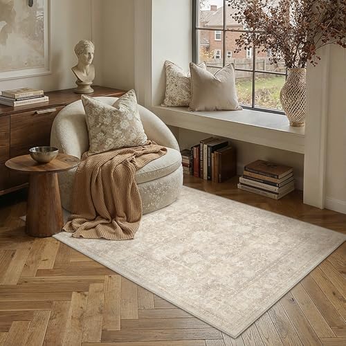 Amazon.com: PureCozy 3x5 Beige Office Area Rug Vintage Washable Non ...