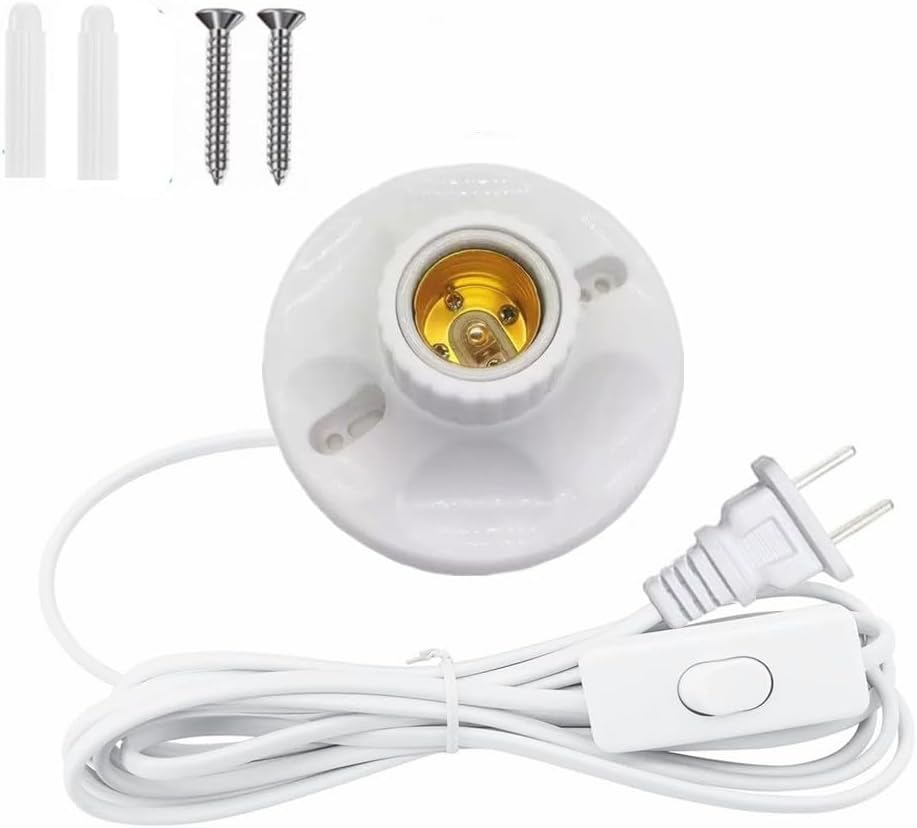 Light Bulb Socket with Cord,E26/ E27 Lamp Base Desktop 15ft Light ...