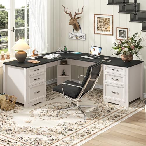 Amazon.com: Vabches Wood L Shaped Executive Desk with 6 Drawers ...
