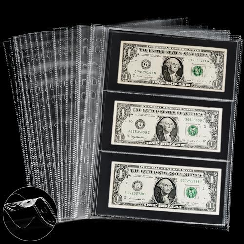 120 Pockets Currency Pages - 20 Sheets Double-Sided Currency Sleeves PP ...