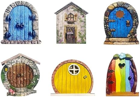 BLLREMIPSUR 6pcs Miniature Wooden Fairy Tree Door Decorations, Elves Door Miniature Fairy ...