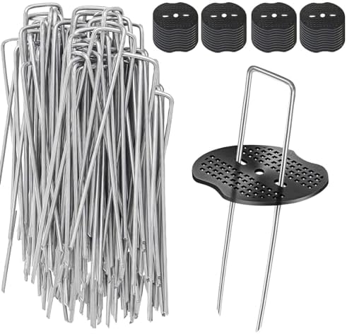 Weed Membrane Pegs, 50 Pack Metal 6"/150mm Weed Pegs+50 Pack Buffer ...