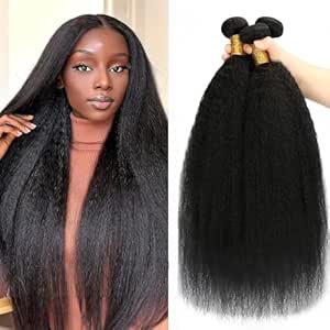 Amazon.com : CYIKLI 12 14 16 Kinky Straight Bundles Human Hair Yaki Straight 3 Bundles 100% ...