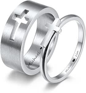 Amazon.com: LiFashion Personalized Matching Cross Rings for Couples ...