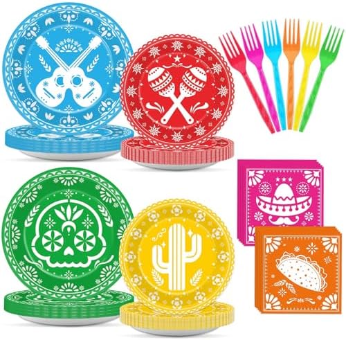 Amazon.com: Newtay 100 Pcs Fiesta Party Plates Decorations Mexican ...