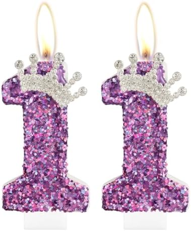 Amazon.com: 11th Birthday Candles for Girls, Purple Crown Number 11 ...