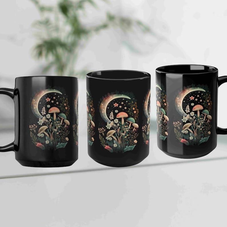 Amazon.com: Mushroom Floral Moon Coffee Mug, Mystical Cottagecore ...