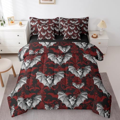 Amazon.com: jejeloiu Gothic Bat Comforter Set with Sheets Twin Size 7 ...