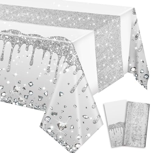 Amazon.com: JVORFDG Silver Tablecloth Sequin Table Runner Set Birthday ...