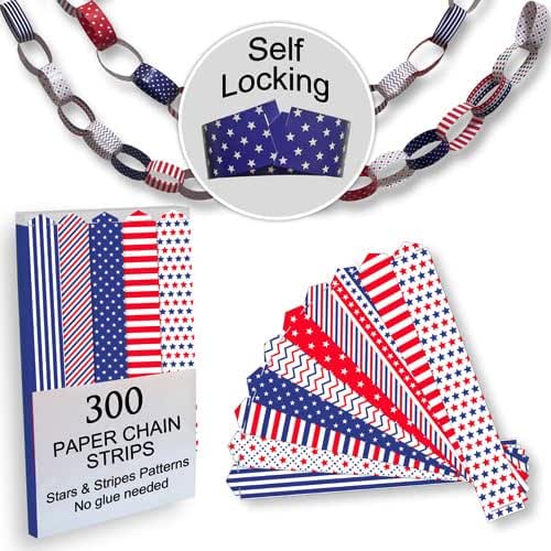 Amazon.com: 300 USA-Themed Paper Chain Strips for Crafting. No Glue or ...