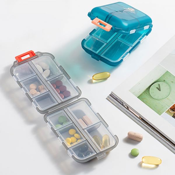 DYNART Double Layer Pill Organizer with 10 Compartments Portable Mini ...