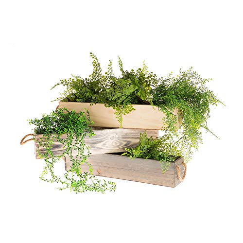 20″ Rectangular Rustic Wood Planter with Handle and Plastic Liner l ...