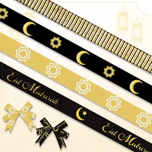 Amazon.com: ABTOLS 4 Rolls 20 Yards Ramadan Ribbons, 3/8" Blue Gold ...