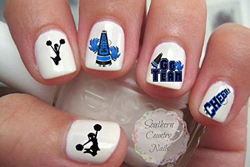 Amazon.com: Cheer Cheerleader Cheerleading Blue/Black Design Nail Art ...