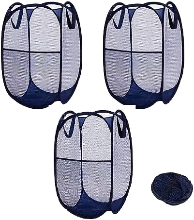 3Pcs Collapsible Mesh Pop-Up Foldable Net Laundry Basket Bag, Large ...