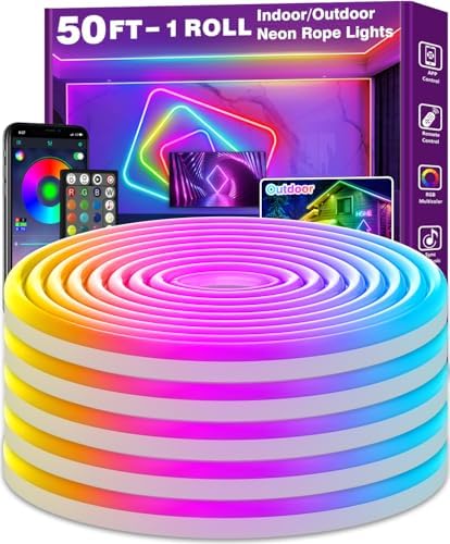 AILBTON Led Neon Rope Lights 50Ft/15M,Flexible Control with App/Remote ...
