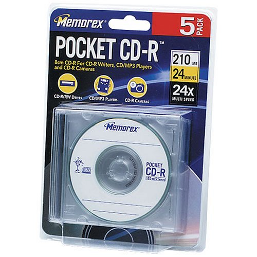 5-pack Pocket Mini CDR 24 Media 24x 210MB with slim Jewel Cases ...