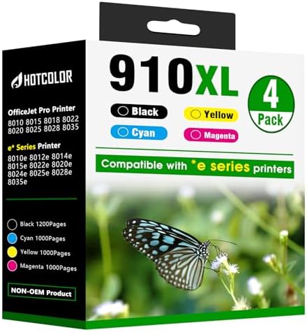 Amazon.com: 910XL Ink Cartridges Black Color Combo 4 Pack Compatible ...