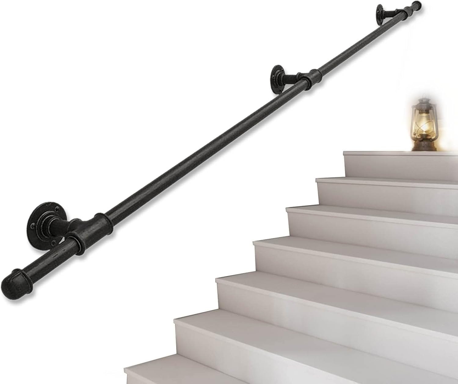 Amazon.com: Gaommini Industrial Stairs Handrail Black Pipe Design ...