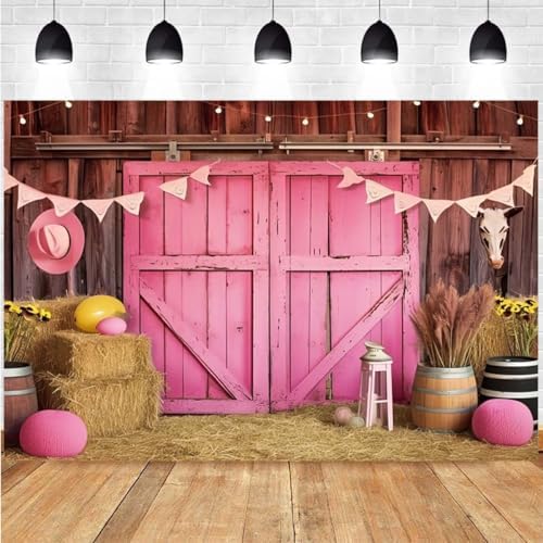 Amazon.com : Rustic Pink Cow Barn Door Backdrop Farmhouse Party Photo ...
