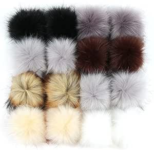 Amazon.com: 16Pcs 80mm Fluffy Pom Pom Fur Ball with Rubber Band or Snap ...