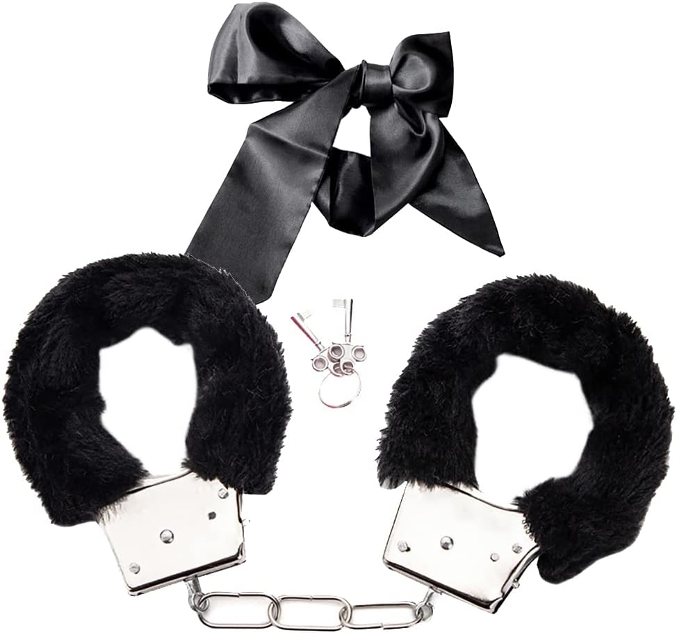 Amazon.com: GSHLLO 2 Pcs Metal Handcuffs Blindfold Fluffy Handcuff ...