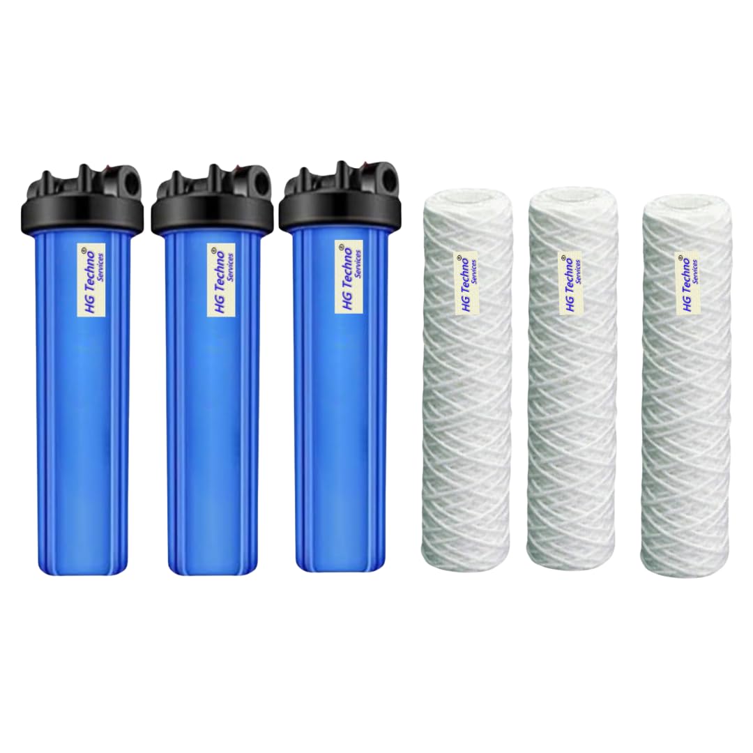 HGTS 20 Inch 3 Big Blue Jumbo Filter Housing with 3 Pcs of Jumbo Thread ...