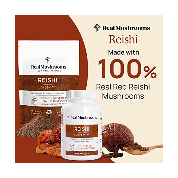 Real Mushrooms Reishi Capsules - Organic Mushroom Extract Supplement ...