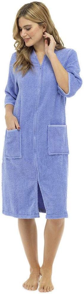 Ladies/Womens Cotton Terry Zip Front Dressing Gown Bathrobe Housecoat ...