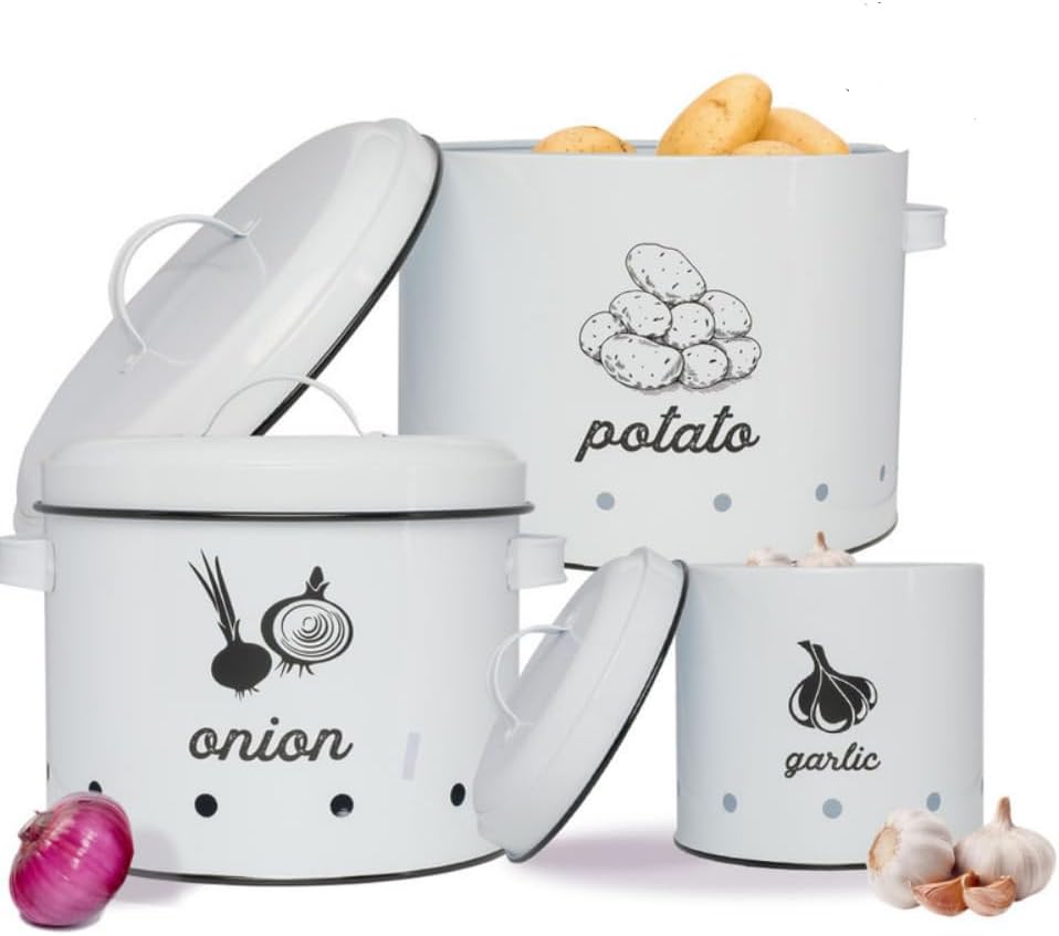 Amazon.com: 3-in-1 Large White Potato, Onion & Garlic Storage Canisters ...