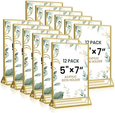 Amazon.com: Yulejo 12 Pcs Acrylic Sign Holder Gold Frames Clear Wedding ...