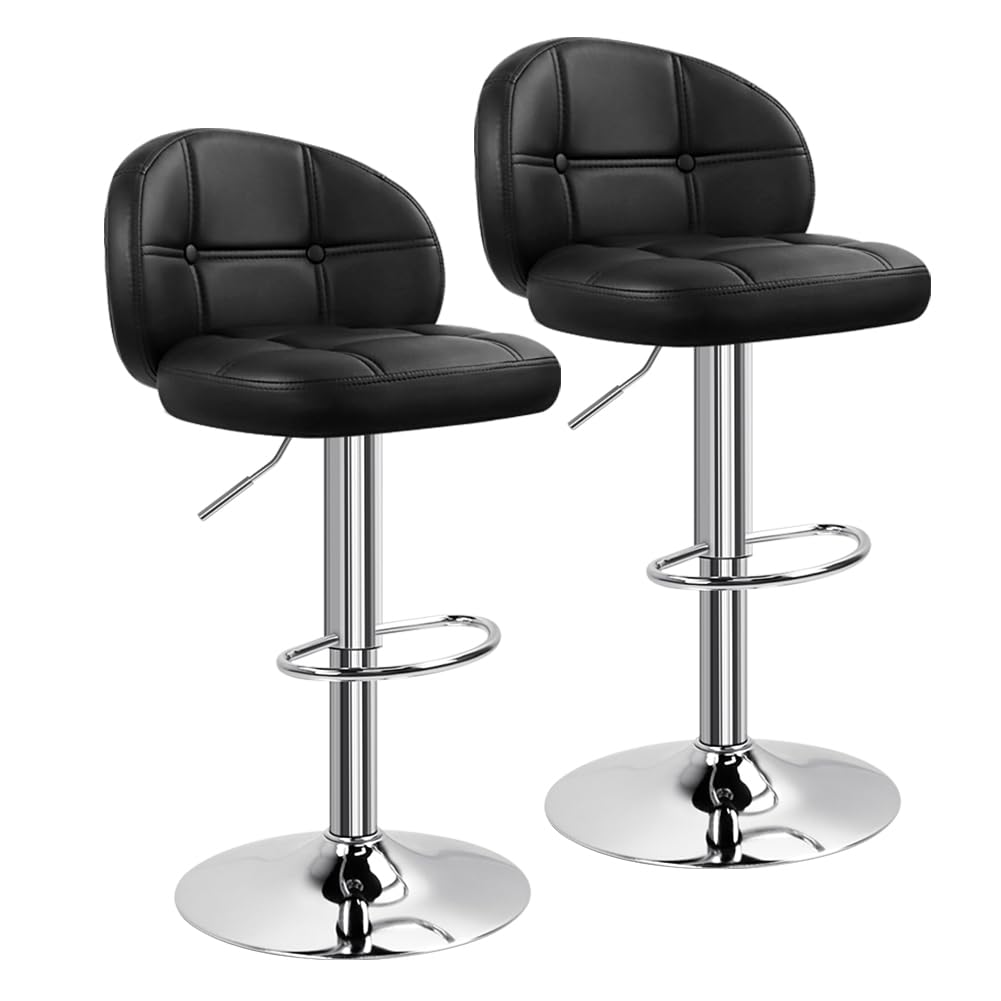 Amazon.com: KKTONER Bar Stool Set of 2 with Back Rest PU Leather Height ...