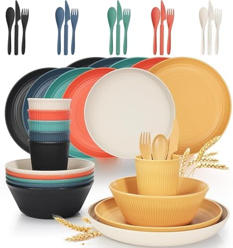 Amazon.com | Hoidokly 54PCS Wheat Straw Dinnerware Sets, Reusable ...