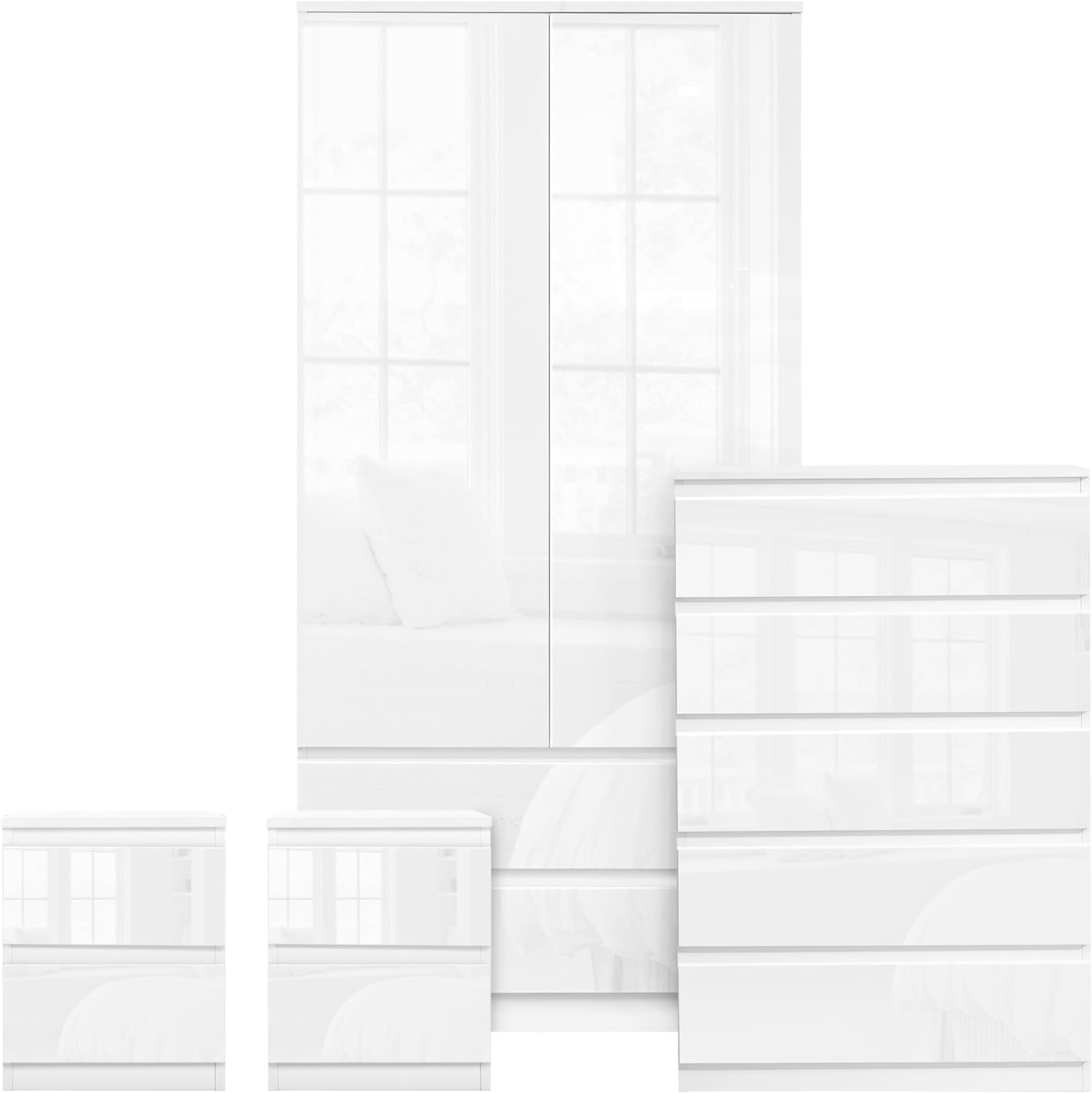 Blisswood High Gloss Bedroom Wardrobe sets with 2 Door Wardrobe 5 ...