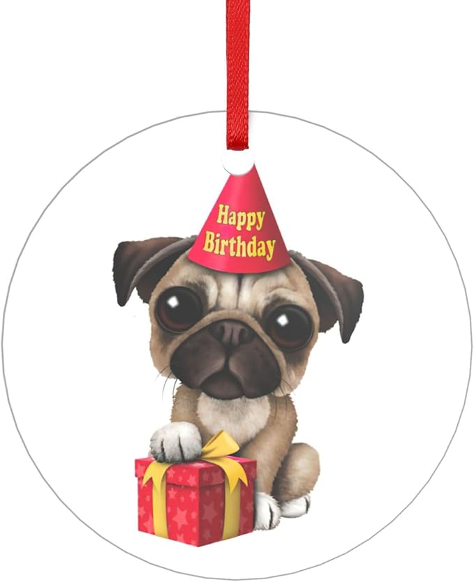 Amazon.de: Niedliches Happy Birthday Mops-Welpen-Druck, rundes Herz, Acryl, festliches Zubehör ...
