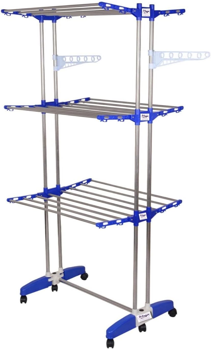 Mega stand Cloth Drying Stand, Stainless Steel 3-Tier Foldable Clothes ...