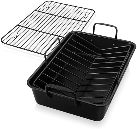 Amazon.com: 16” Roaster Roasting Pan with Baking Rack and V-shaped Rack ...