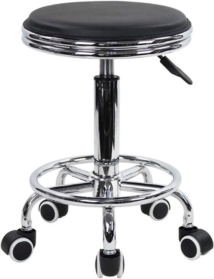 Amazon.com: KKTONER Round Rolling Stool with Foot Rest PU Leather ...