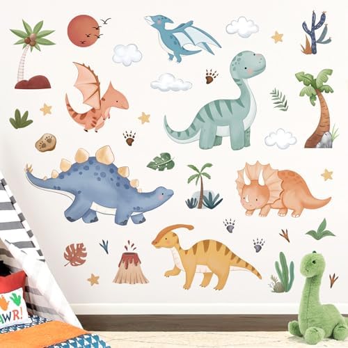 Watercolor Dinosaur Wall Decals, Cute Dino Wall Stickers Vinyl Peel and ...