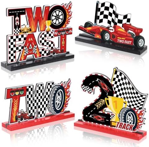Amazon.com: 4Pcs Fast Two Birthday Decorations for Boys Race Car 2nd ...