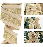 Amazon.com: HUIHUANG Gold Wired Ribbon 2-1/2 inch, Glitter Diamond Wire ...