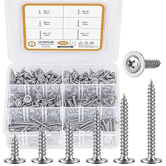 VIGRUE 265PCS #8 Phillips Truss Head Wood Screws, Stainless Steel 410 Quick Metal Self Tapping ...