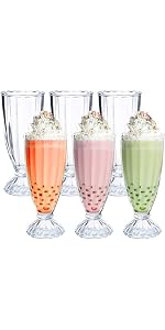 Amazon.com | Cezoyx Set of 6 Milkshake Glasses with Spoons, 12 Oz Old ...