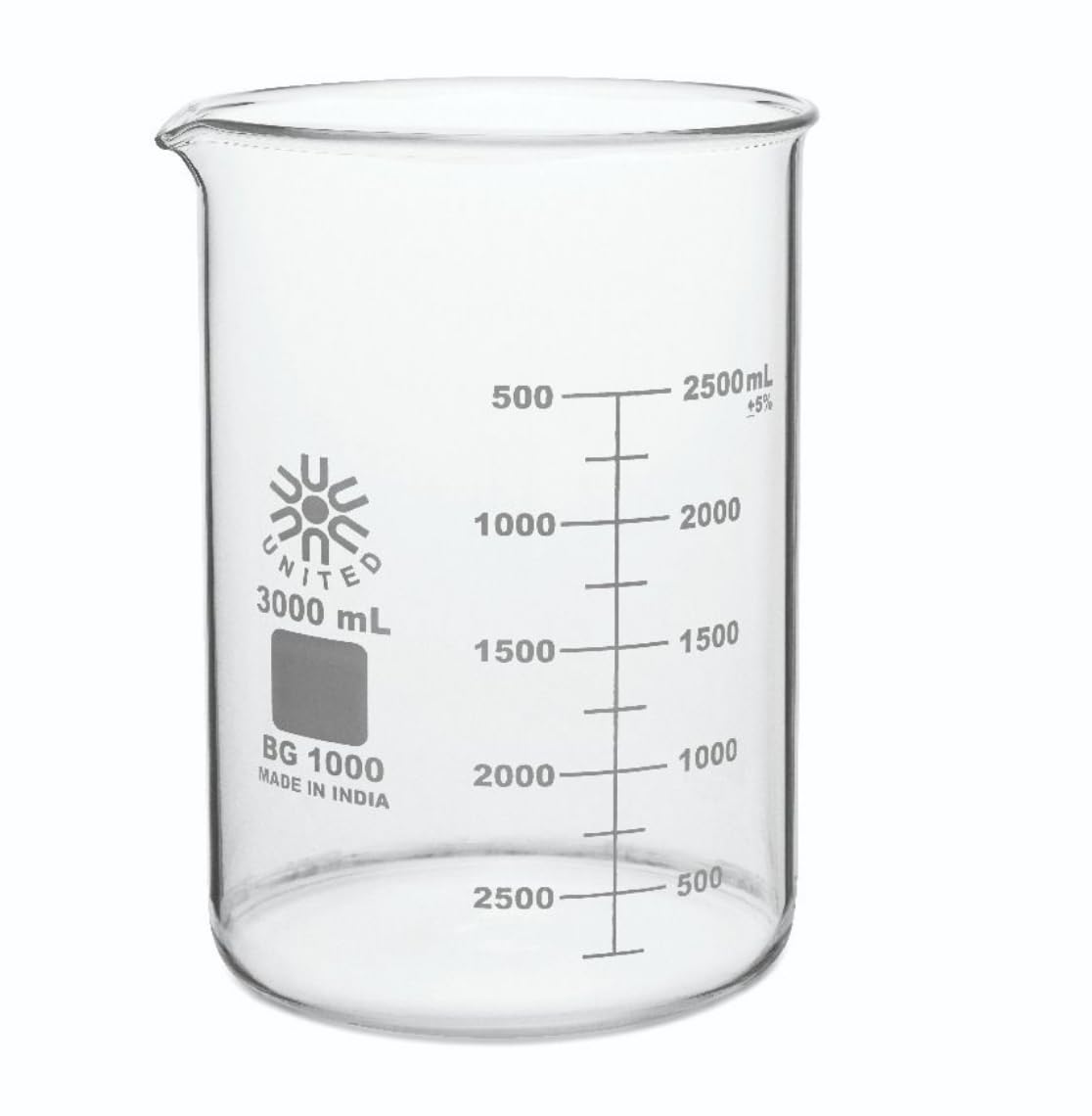 Snapklik.com : United Scientific Borosilicate Glass Beaker - 3,000mL