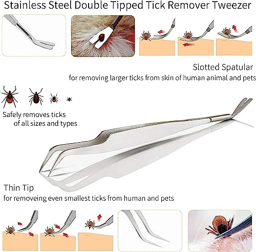 Stainless Steel Tick Tweezers 2 in 1 Tick Tweezers Easy Tick Removal Tick Remover for Dogs Cats ...